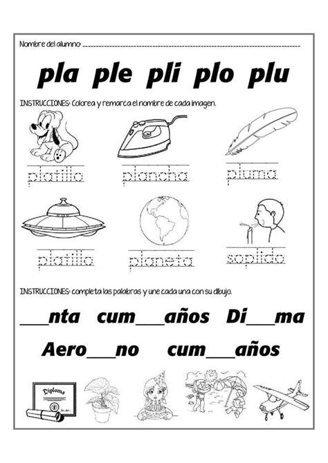 Dibujos de pla ple pli plo plu para colorear | vsun